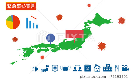 State of emergency Japan map and icon set - Stock Illustration ...