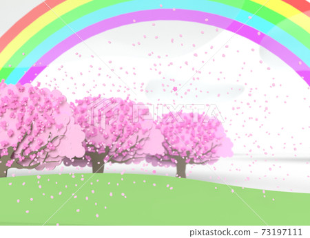 Spring cherry blossoms bloom, a rainbow of hope... - Stock Illustration ...