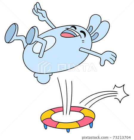 creature monster playing trampoline jumping,... - Stock Illustration ...