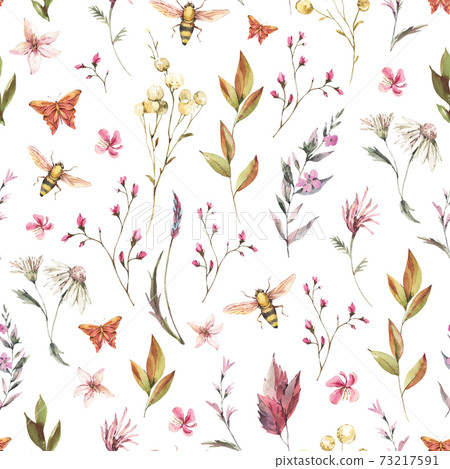 Watercolor vintage floral summer seamless... - Stock Illustration ...