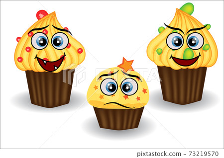 Cute and colorful kawaii style muffin emoticons... - Stock Illustration ...