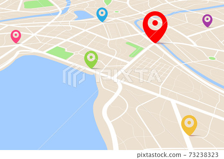 3D top view of a map with destination location... - Stock Illustration ...