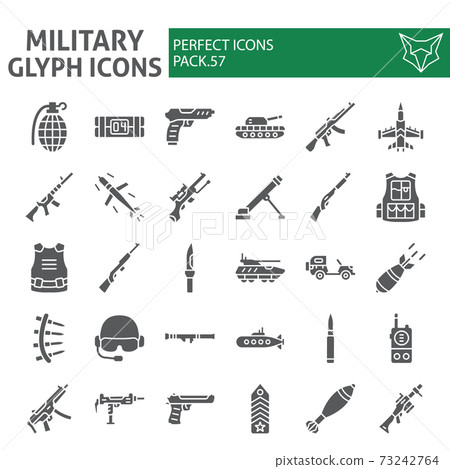 Military glyph icon set, war and army symbols... - Stock Illustration ...