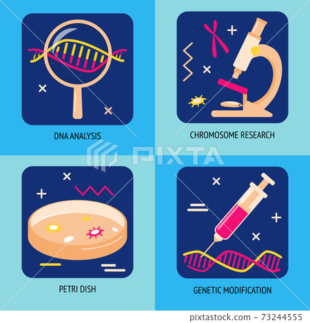 Genetic analysis and research icons in flat style - Stock Illustration ...