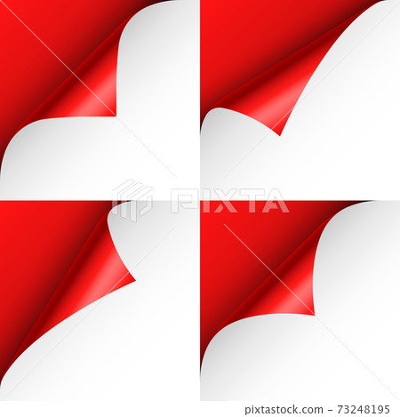 Set of red paper curls. Curled page corner with... - Stock Illustration ...