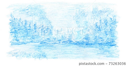 Blue landscape pencil hand drawing. Cold nature - Stock Illustration ...