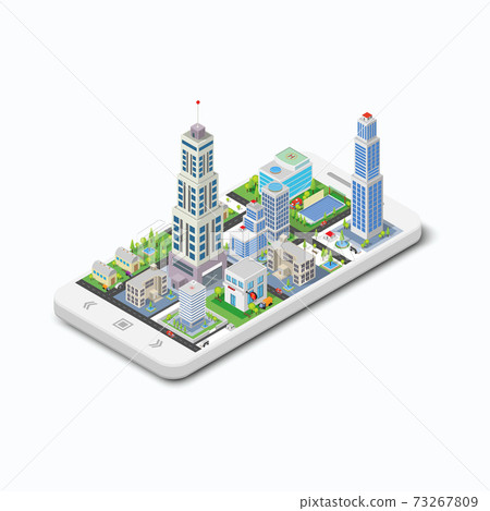 Three-dimensional building on a white phone - Stock Illustration ...