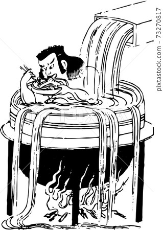 A man who eats buckwheat noodles in a hell pot - Stock Illustration ...