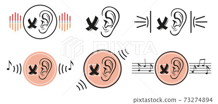 Deafness lack of hearing icon set. No sound.... - Stock Illustration ...