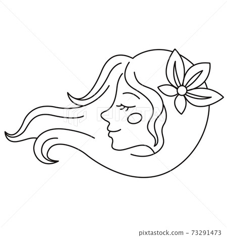 Girl logo. Beautiful hair with a flower. - Stock Illustration [73291473 ...