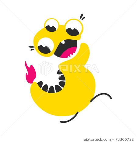 Number Three Cute Yellow Monster, Funny Fantasy... - Stock Illustration ...