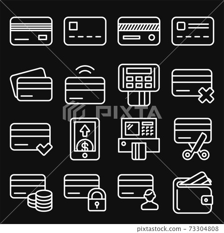 Credit Cart Icons Set on Black Background. Line... - Stock Illustration ...