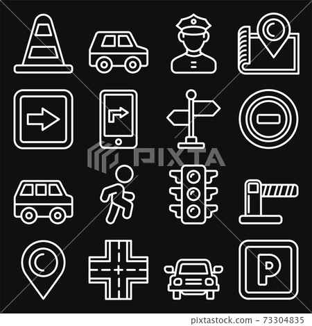 Car Traffic and Driving Icons Set on Black... - Stock Illustration ...