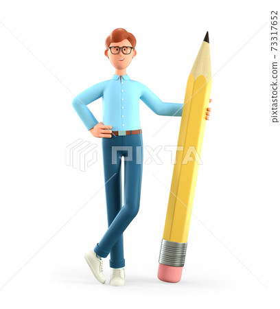 3D illustration of smiling creative man holding... - Stock Illustration ...