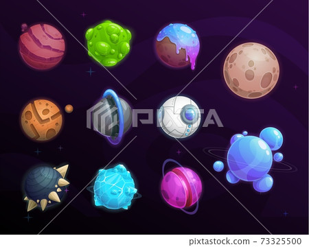 Planets of fantasy space, cartoon game interface - Stock Illustration ...