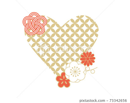 Japanese pattern heart Mizuhiki and flowers... - Stock Illustration ...
