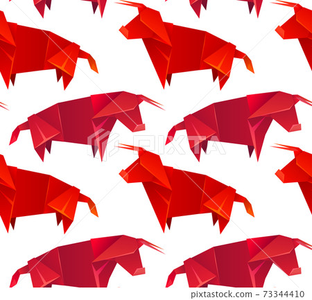 Seamless pattern of red origami bulls made of... - Stock Illustration ...