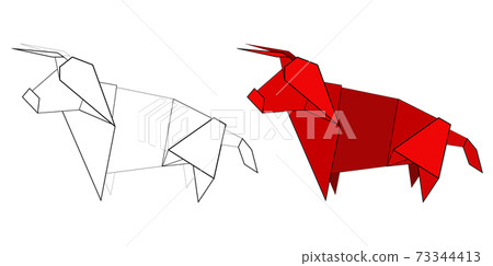 Set of red origami and outline bulls made of... - Stock Illustration ...