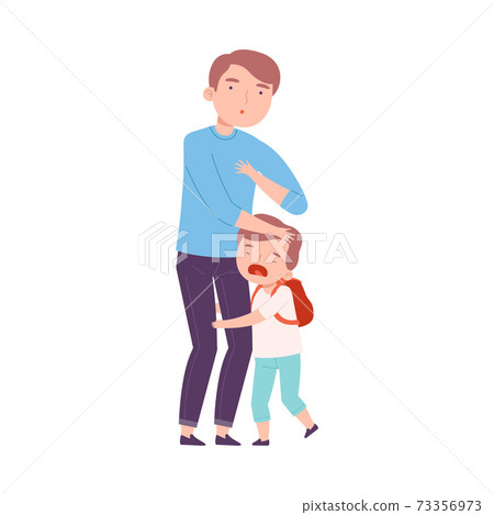 Father Accompanying his Crying Son to School or... - Stock Illustration ...