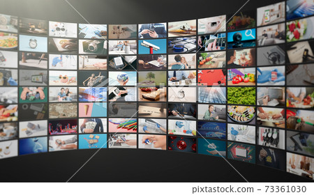 Television streaming, multimedia wall concept - Stock Illustration ...