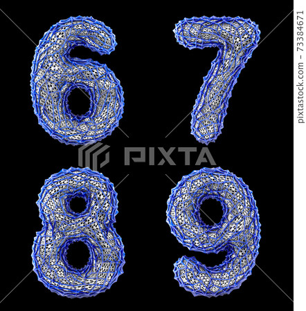 Number set 6, 7, 8, 9 made of blue plastic 3d... - Stock Illustration ...