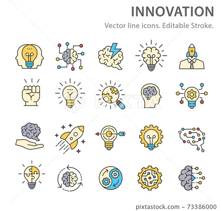 Innovation flat line icon set. Vector... - Stock Illustration [73386000 ...