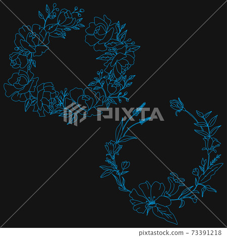 blue roses line art borders decoration template - Stock Illustration ...
