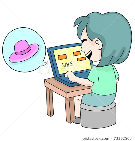 a woman is looking for stuff online - Stock Illustration [73392503] - PIXTA