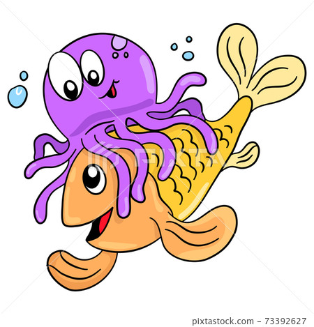 squid and fish hugging - Stock Illustration [73392627] - PIXTA