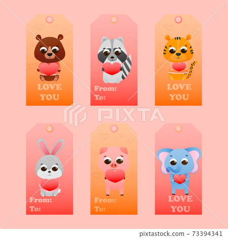 Valentine tags for gifts with cute animal...-插圖素材 [73394341] - PIXTA圖庫