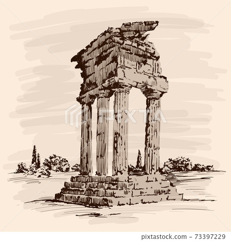 Stone temple ruins. - Stock Illustration [73397229] - PIXTA