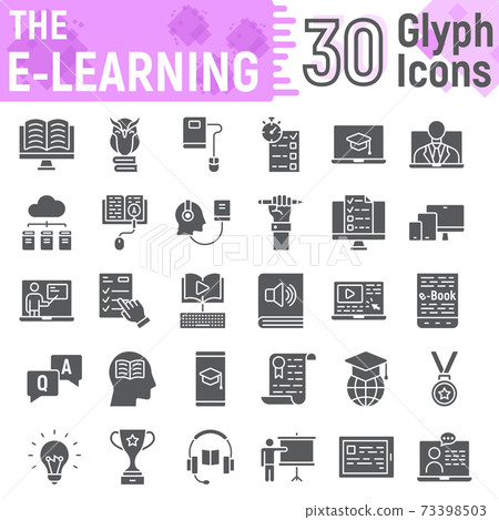 E Learning glyph icon set, Online education signs - Stock Illustration ...