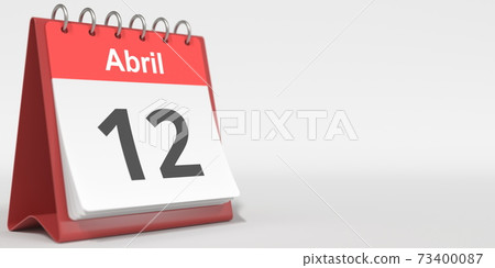 April 12 date written in Spanish on the flip... - Stock Illustration ...