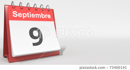 September 9 date written in Spanish on the flip... - Stock Illustration ...