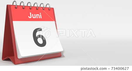 June 6 date written in German on the flip... - Stock Illustration ...