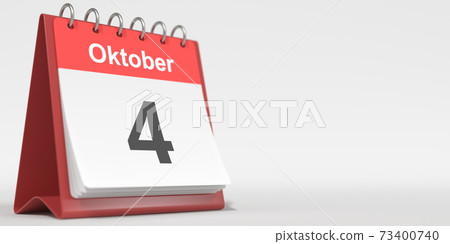 October 4 date written in German on the flip... - Stock Illustration ...