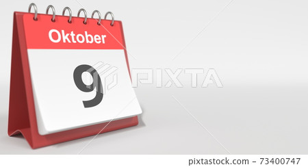 October 9 date written in German on the flip... - Stock Illustration ...
