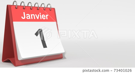 January 1 date written in French on the flip... - Stock Illustration ...