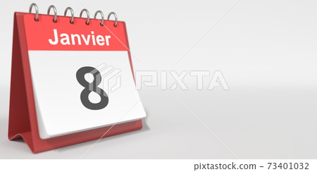 January 8 date written in French on the flip... - Stock Illustration ...
