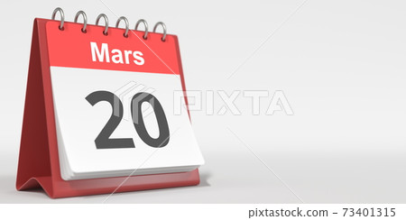 March 20 date written in French on the flip... - Stock Illustration ...