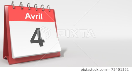 April 4 date written in French on the flip... - Stock Illustration ...