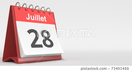 July 28 date written in French on the flip... - Stock Illustration ...