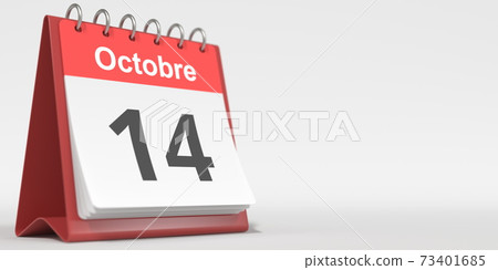 October 14 date written in French on the flip... - Stock Illustration ...