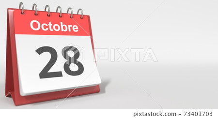 October 28 date written in French on the flip... - Stock Illustration ...