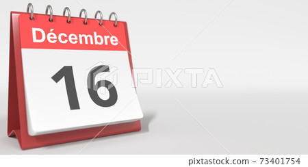 December 16 date written in French on the flip... - Stock Illustration ...