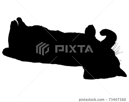Silhouette of a cat lying on its back - Stock Illustration [73407388 ...