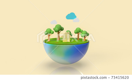 The home and tree on half earth for ecology... - Stock Illustration ...