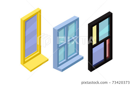 Isometric Glass Windows as Opening in Wall... - Stock Illustration ...