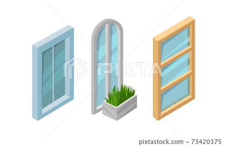Isometric Glass Windows as Opening in Wall... - Stock Illustration ...