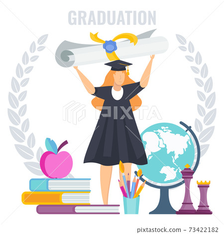 Student girl raised a diploma scroll above her... - Stock Illustration ...